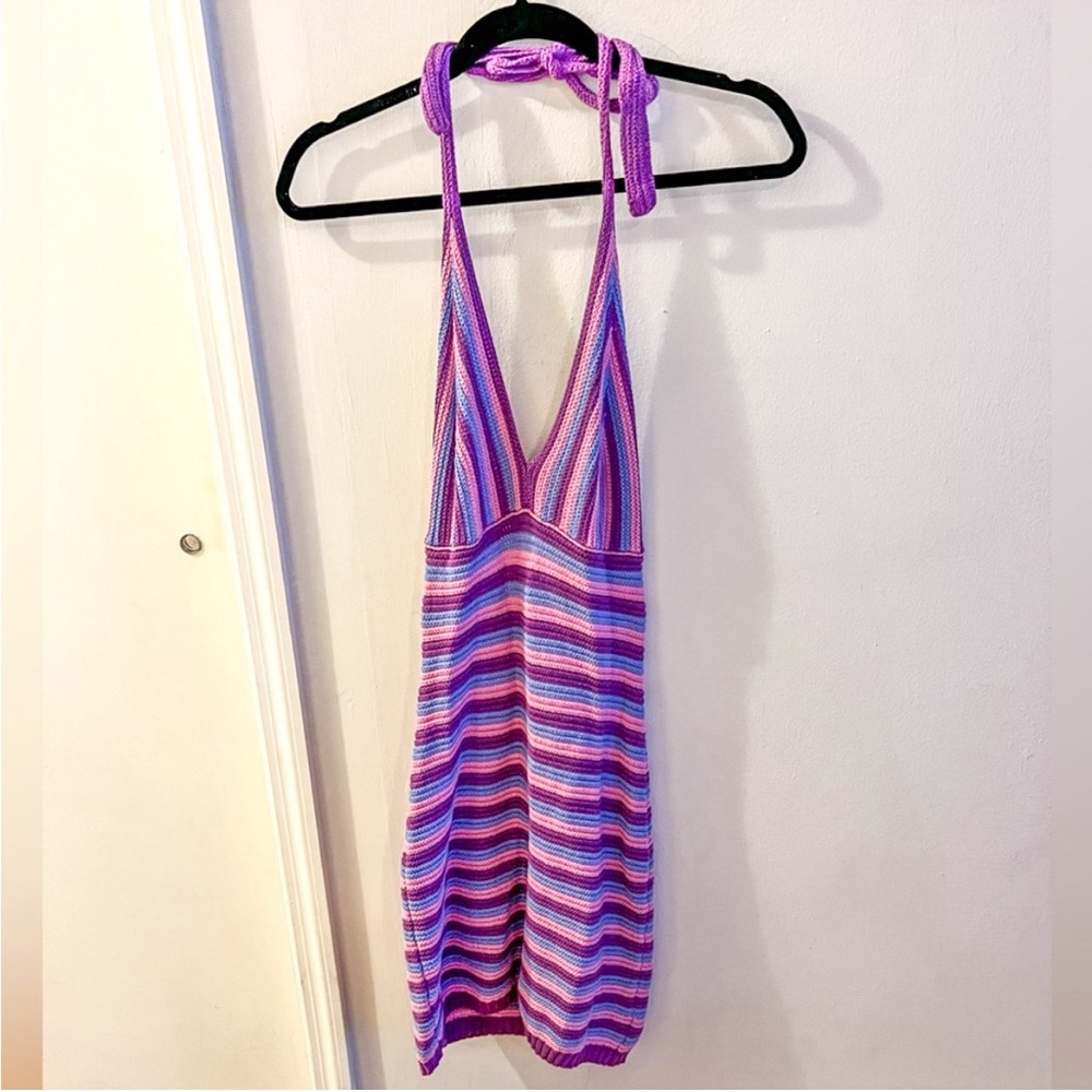 Wild Fable Crochet Halter Body-Con Mini Dress, Purple… - Gem